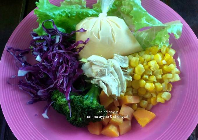 Resep 028. Salad Sayur mix Ayam Suwir oleh Ummu Ayyub & Shofiyyah - Cookpad