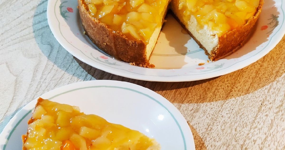 Cheesecake (De Requesón) Con Duraznos En Almíbar Receta de lucygm- Cookpad