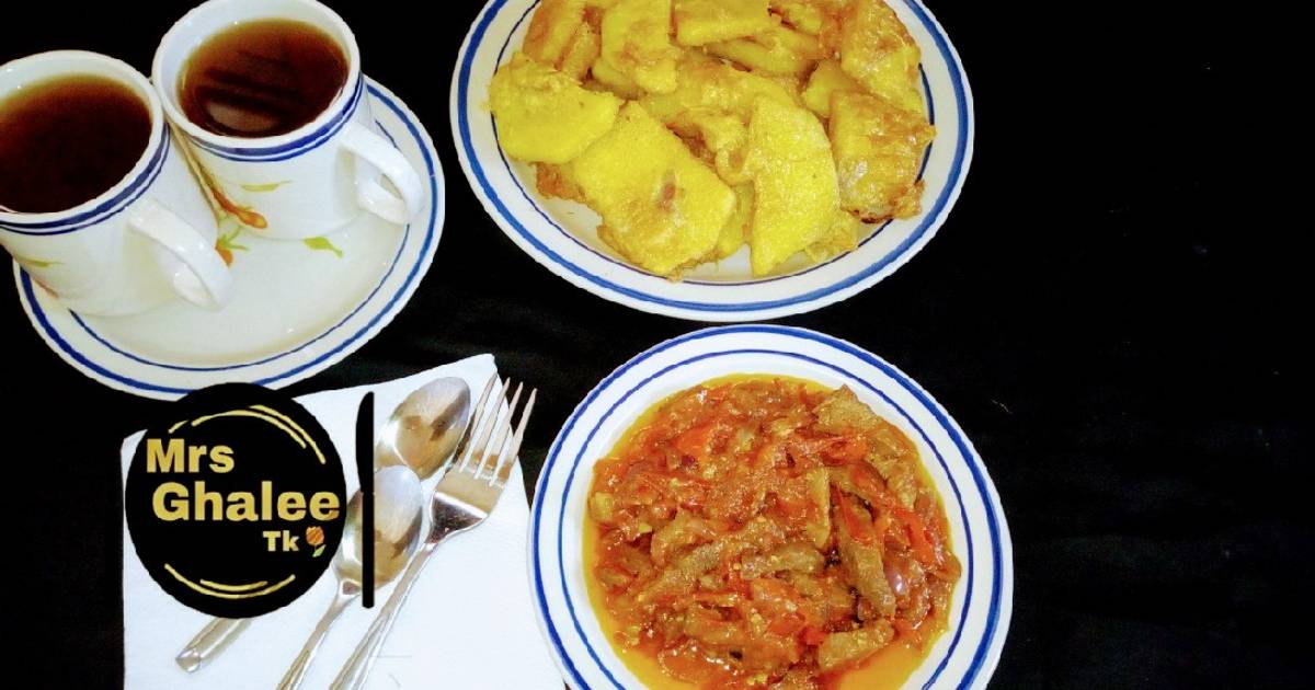 Golden yam with meat sauce and black tea Recipe by Mrs Ghalee Tk ...
