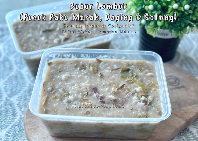 Resipi Bubur Lambuk Pucuk Paku Merah, Daging & Sotong oleh Sesimple ...