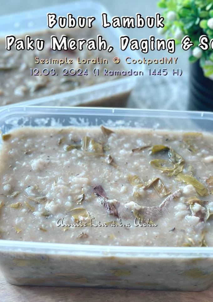 Resipi Bubur Lambuk Pucuk Paku Merah, Daging & Sotong oleh Sesimple ...