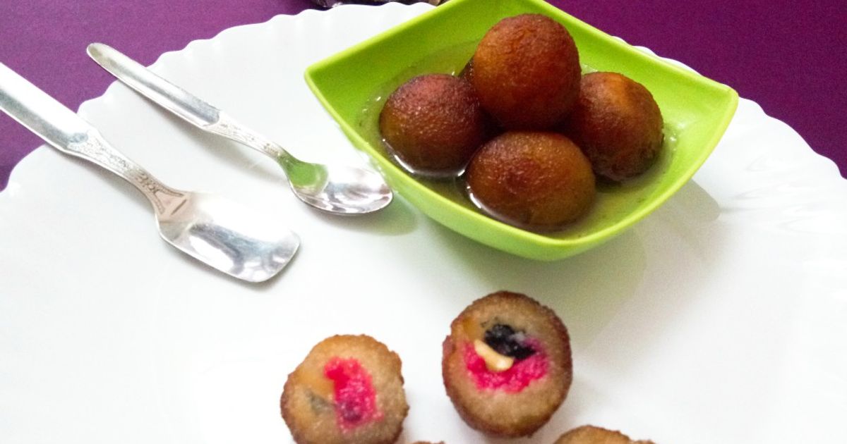 Strawberry Jam Nuts Stuffed Gulab Jamun Recipe by Ilavarasi Vetri ...