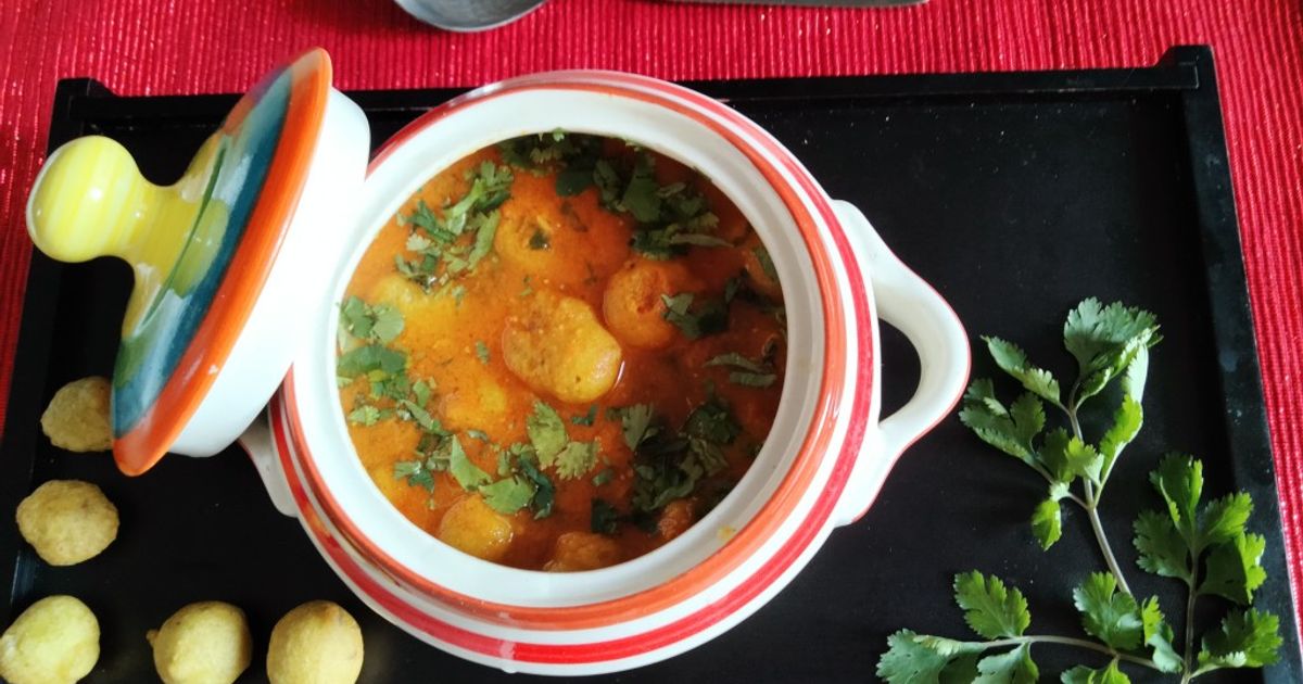 Dhania Flavoured Moong Dal Balls In Red Tomato Curry Recipe by Kalpana ...