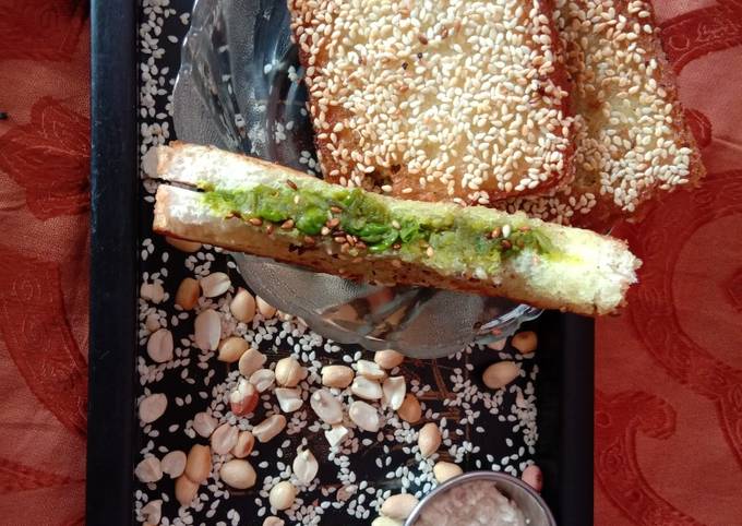 Crunchy Sesame Bread Packets With Peanut Chutney Recipe by Shilpa ...