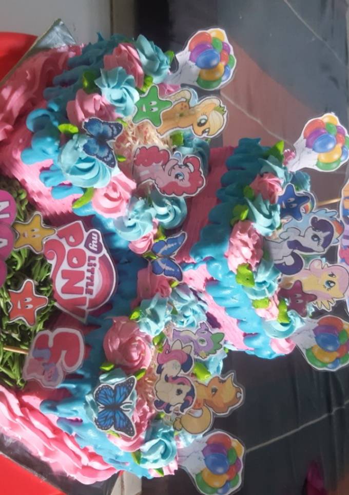 Resep Kue ultah sudut little pony base cake brownies kukus oleh Novita ...