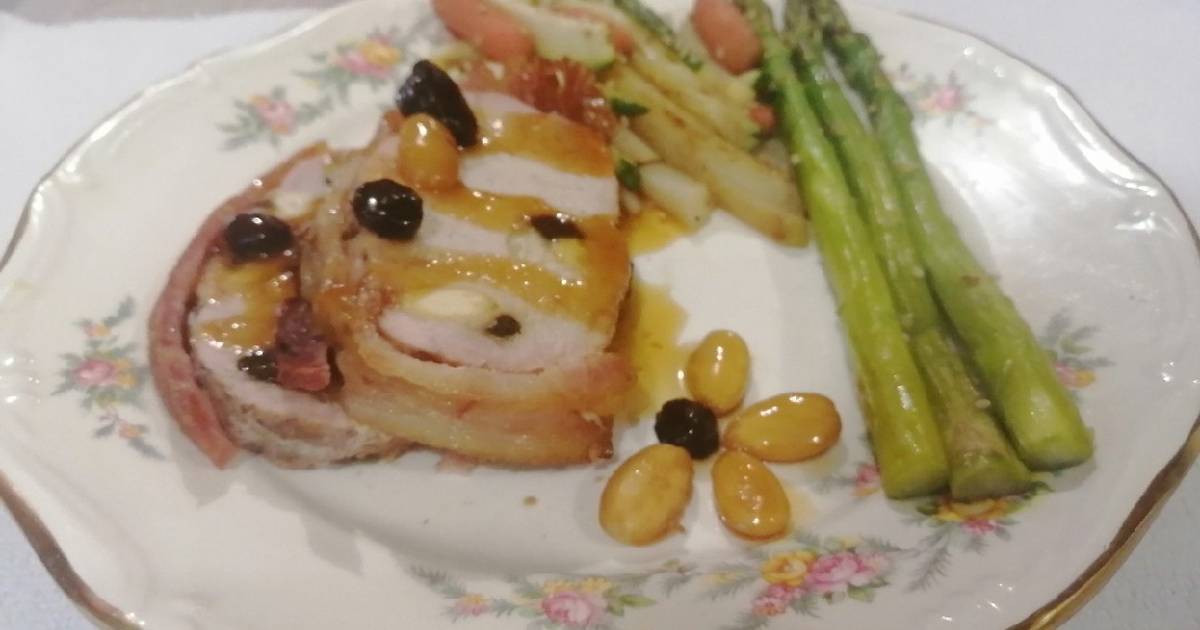 Guarnición de verduras salteadas con lomo de cerdo mechado Receta de ...