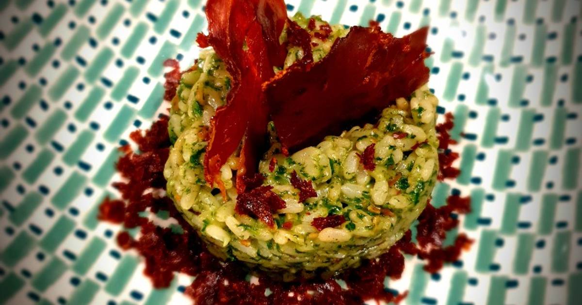 Risotto au prosecco, crème de roquette et chips de speck de Pop'Croq ...