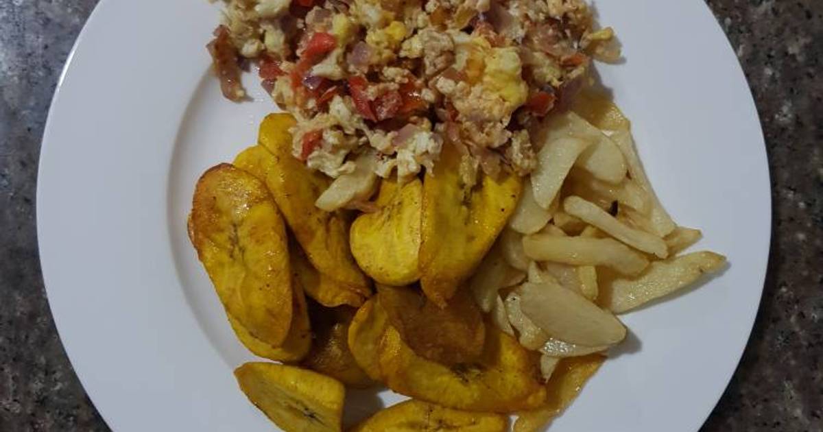 Fried Plantain and Irish Potatoes serve with fried eggs Recipe by ...