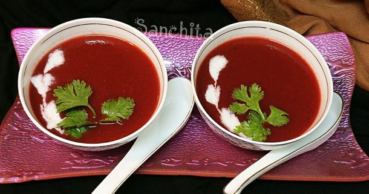 Roasted Bell Pepper Tomato Beetroot Soup Recipe By Sanchita Mittal