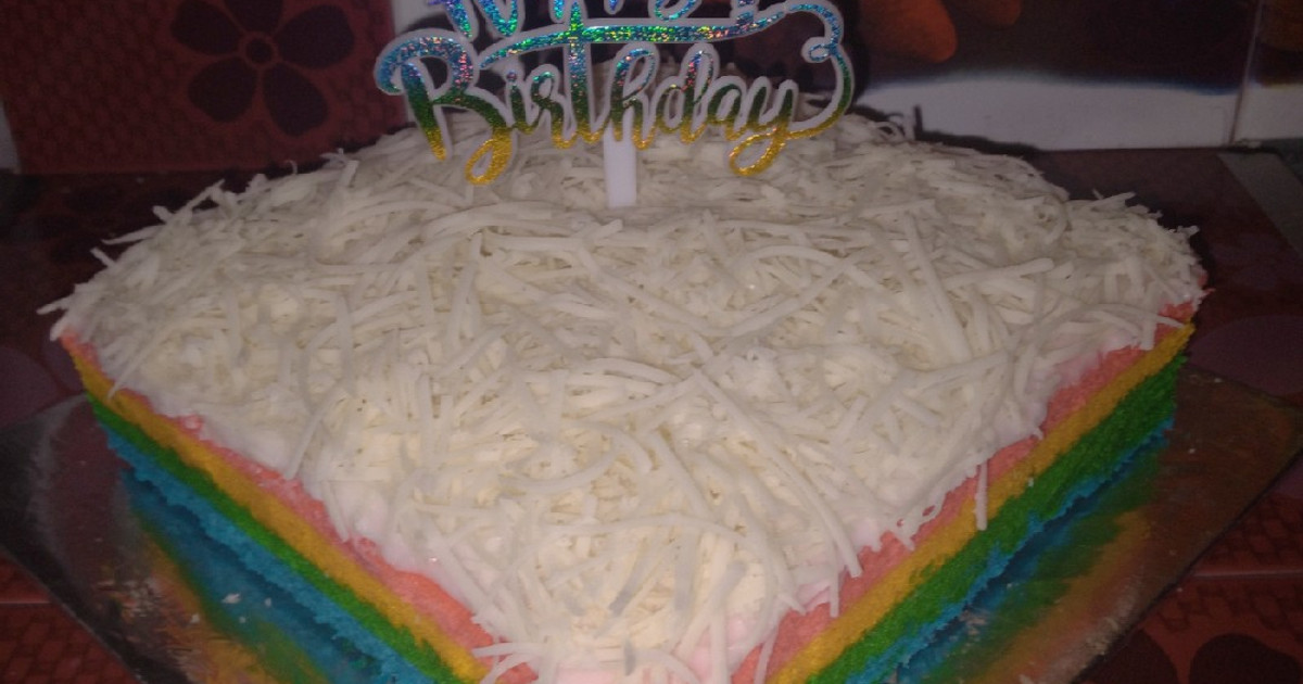 Resep Rainbow Cake Ultah Simple oleh Mom Asyraf Kitchen - Cookpad