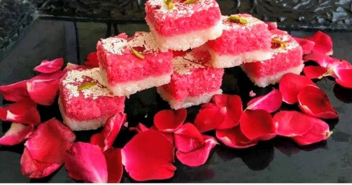 Coconut Rose Barfi Recipe by Shashi Gupta - Cookpad