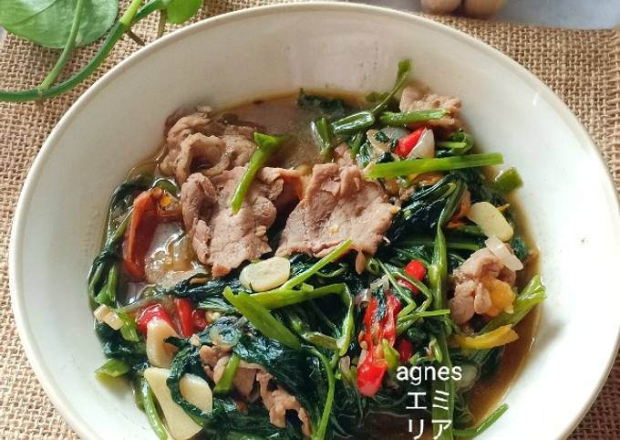 Resep Kangkung Cah Daging oleh Agnes エミリア 💕 - Cookpad