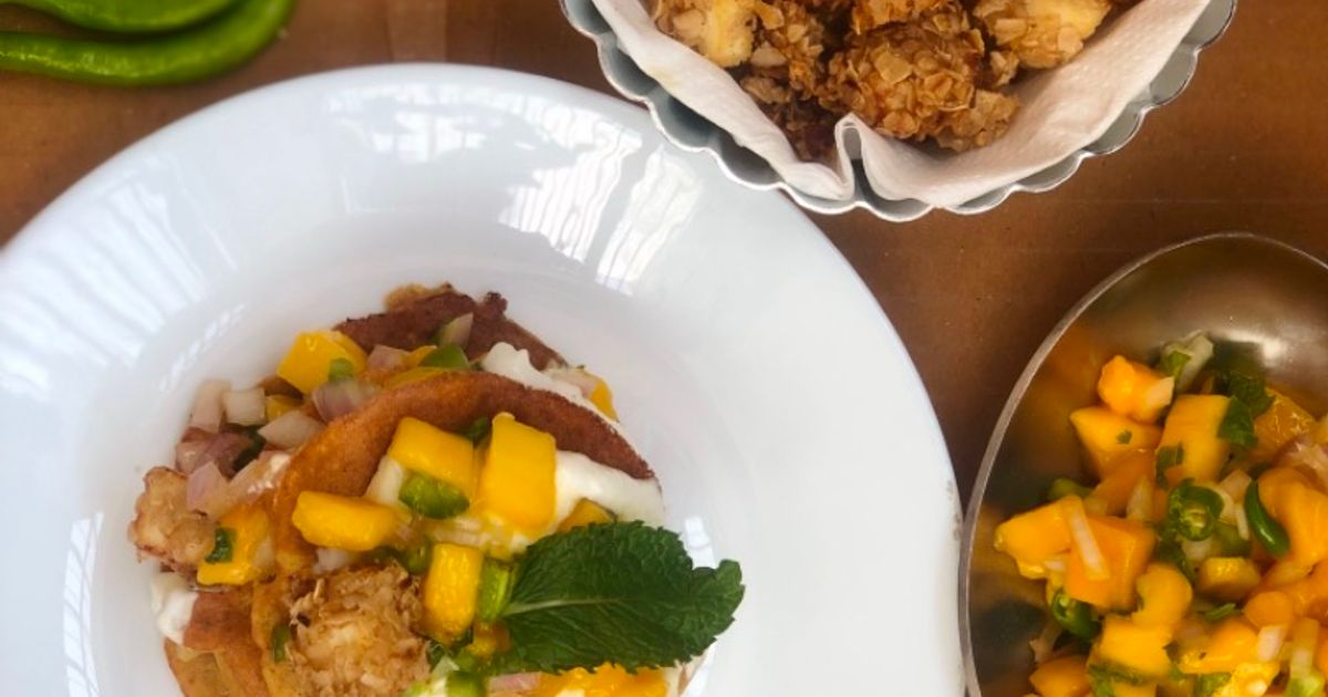 Pancakes With Oats Crusted Paneer And Mango Salsa Recipe By Varuna Jindal