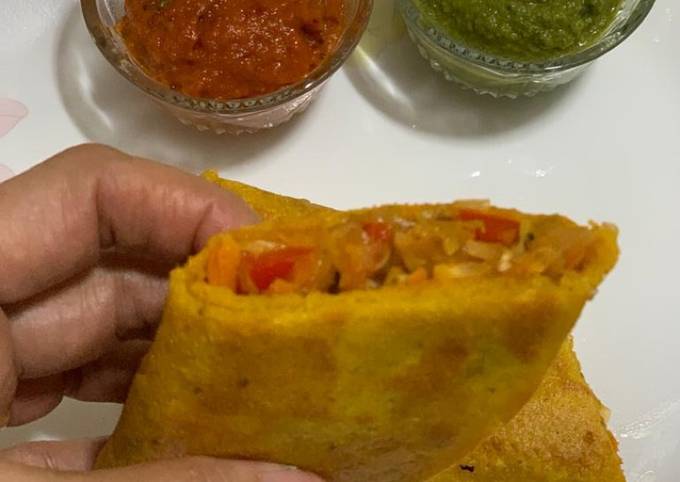 Mix Veggie Besan Wrap { Morning Breakfast } Recipe by Alka Bhandari ...