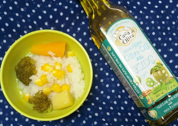 Resep Mpasi Nasi + brokoli + jagung + wortel + kentang + gula + evoo ...