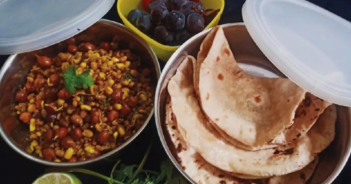 Protein Rich Mix Sprouts Stir Fry And Pulka Roti (Tiffin/Lunch Box ...