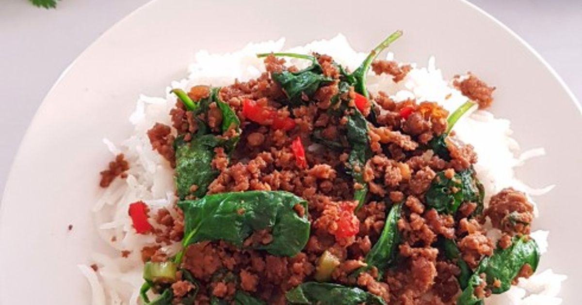 Stir Fried Minced Meat With Baby Spinach Recipe By Pinkblanket's Kitchen