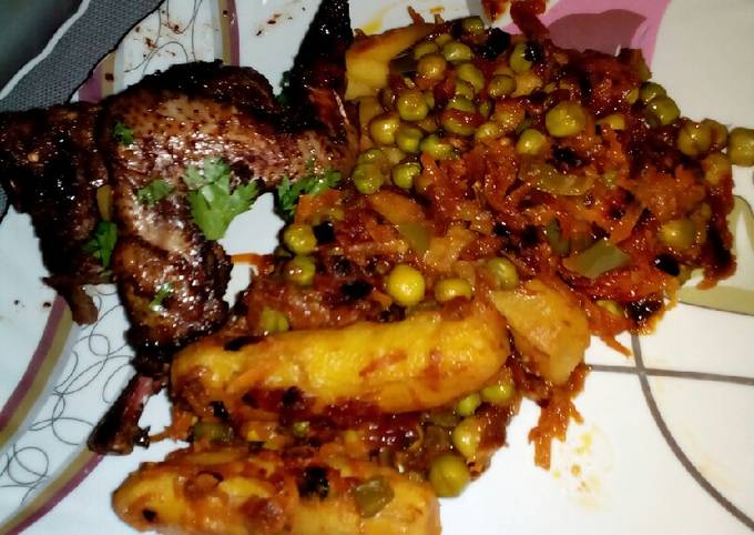 Matoke peas with panfried roast chicken.#authors marathon Recipe by ...