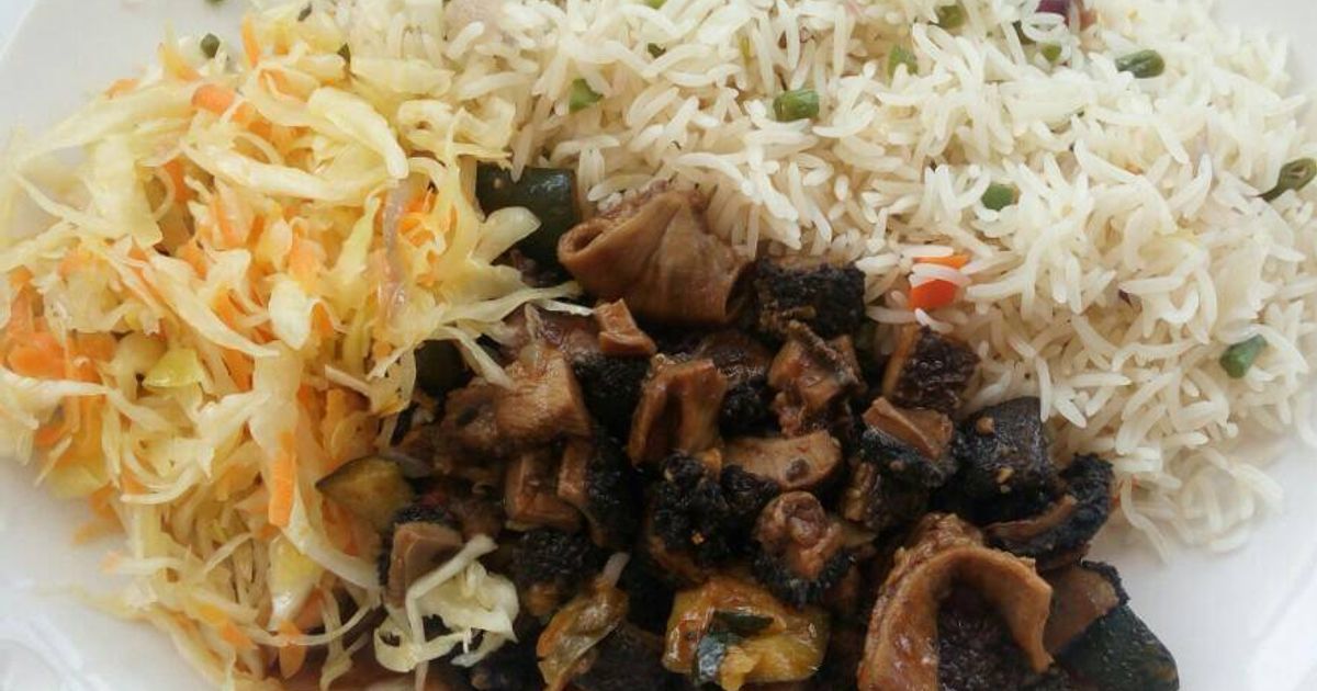 Wet Fried Matumbo With Rice And Cabbages Recipe by Ken Gachanja - Cookpad