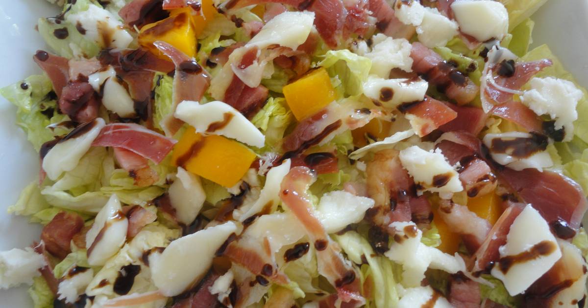 Ensalada con melocotón en almíbar y jamón serrano Receta de Carmem- Cookpad