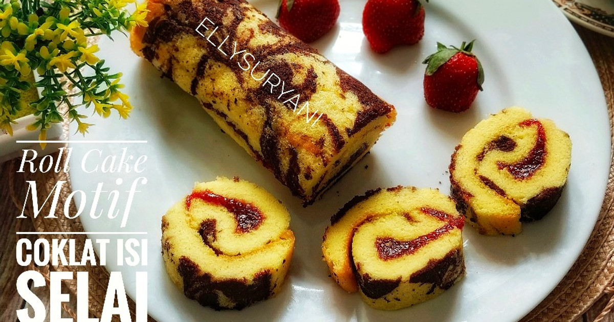 Resep Roll Cake Motif Coklat Isi Selai Strawberry Lembut Kocok Tangan ...