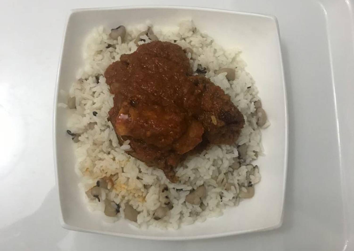 Chicken Stew Served with Rice and Bean Recipe by Seun Tuyo - Cookpad