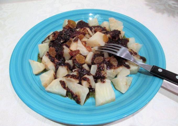 Apio nabo cocido con aliño de miso negro - veggie Receta de "cocinar ...