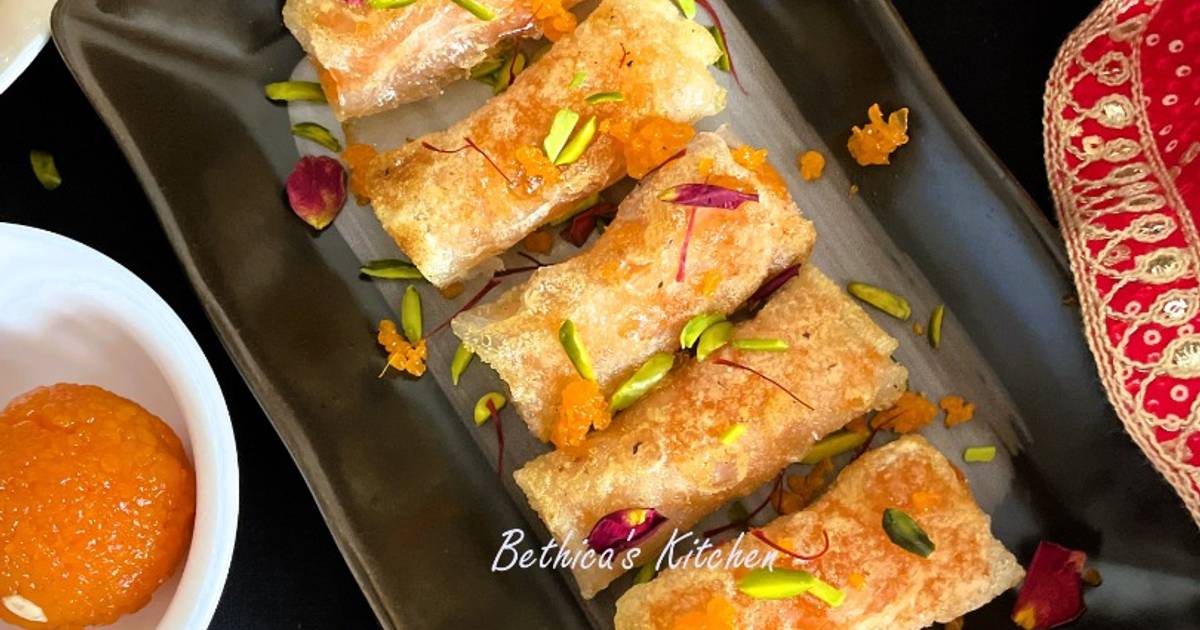 Motichoor Laddu Spring Roll Recipe by Bethica Das - Cookpad