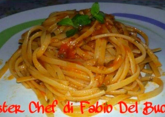 Ricetta Linguine con Pasta di Acciuga e Pomodorini Freschi di Fabio Del ...