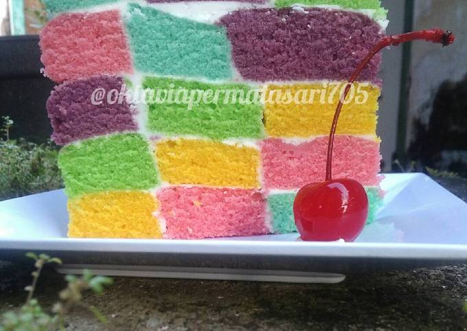 Resep Rainbow Checkerboard cake oleh Oktavia Permata Sari - Cookpad
