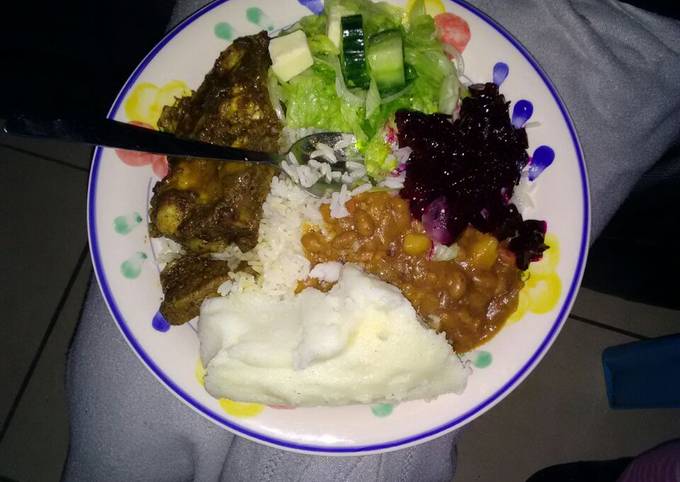 Soft Pap,rice,salads and t-bone Recipe by Risuna Macheke - Cookpad