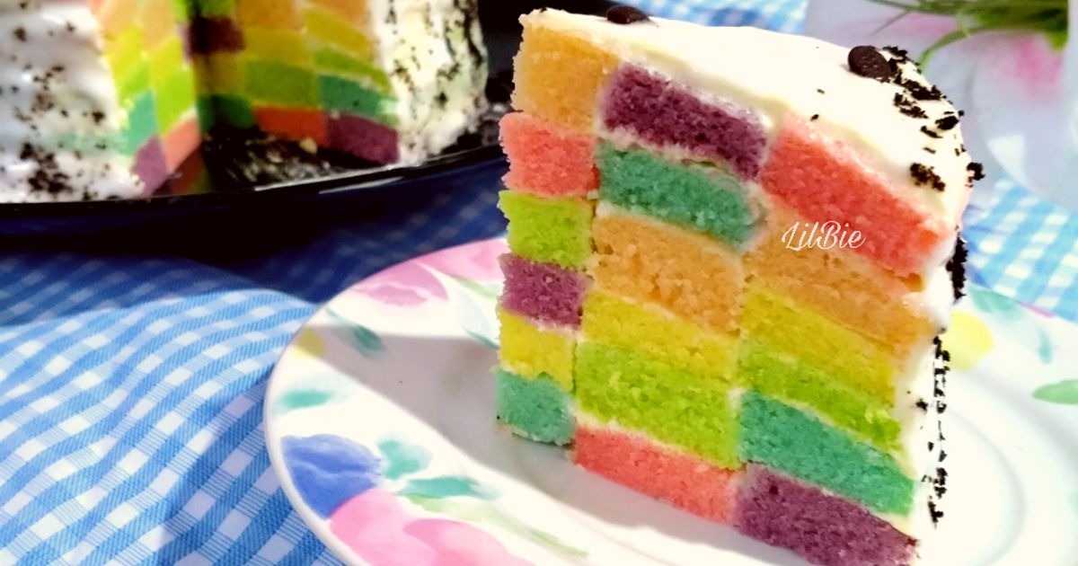 Resep Rainbow Checkerboard Cake oleh LilBie - Cookpad