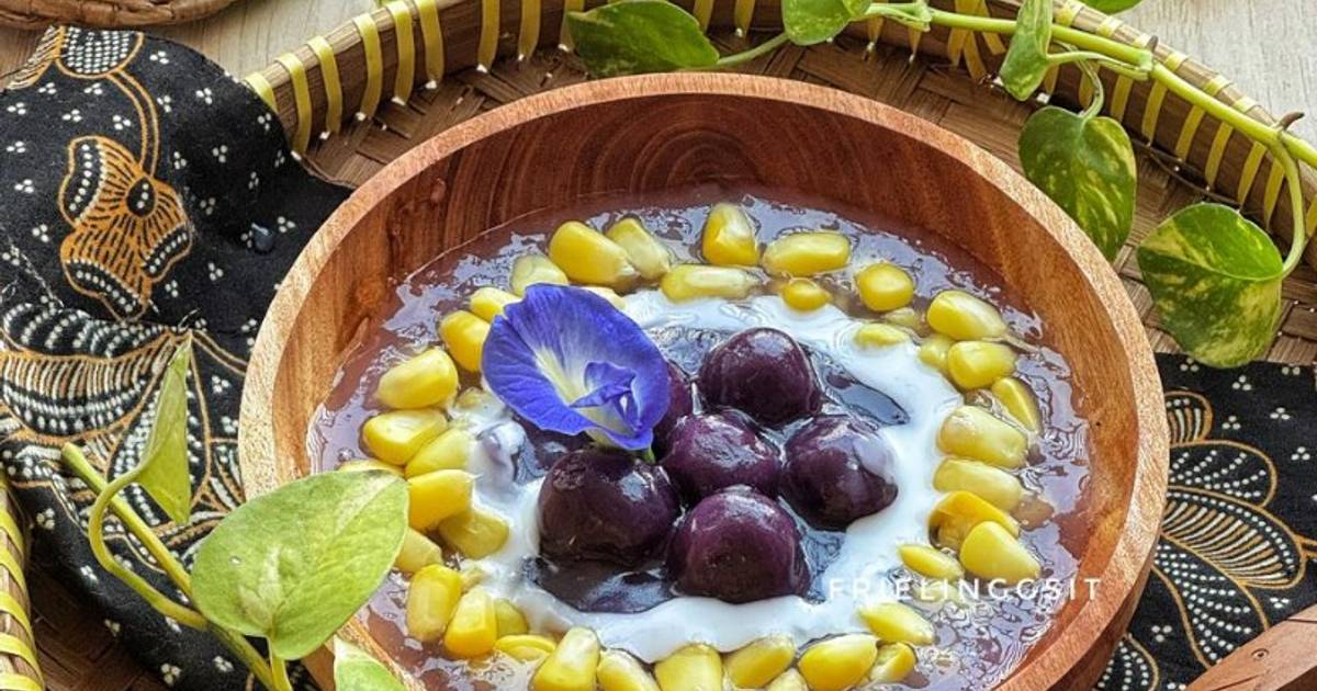 Resep Bubur Sagu Bunga Telang, Biji Salak Ubi Ungu, Jagung oleh ...