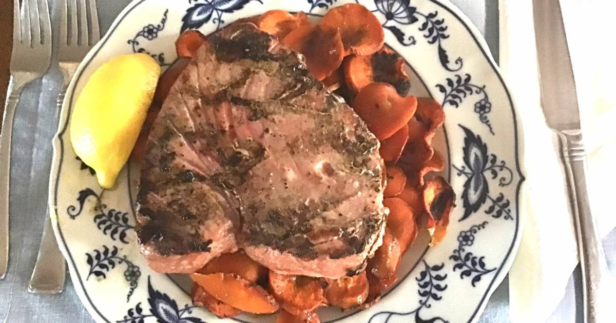 California Farm Scalloped Carrots with Grilled Ahi Tuna Steaks Recipe ...