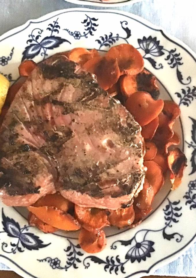 California Farm Scalloped Carrots with Grilled Ahi Tuna Steaks Recipe ...