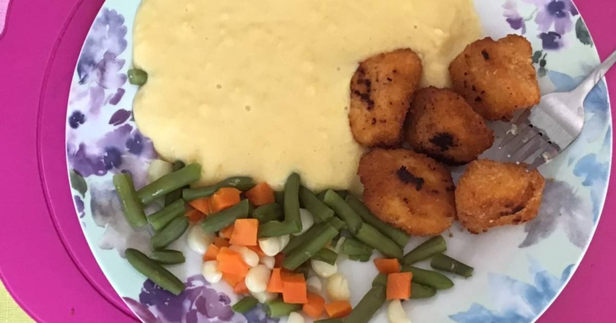 「マッシュポテトとナゲットと野菜」Puré de papa con nuggets y verduras 🌽 🥕 🍗 🥔 Receta de ...