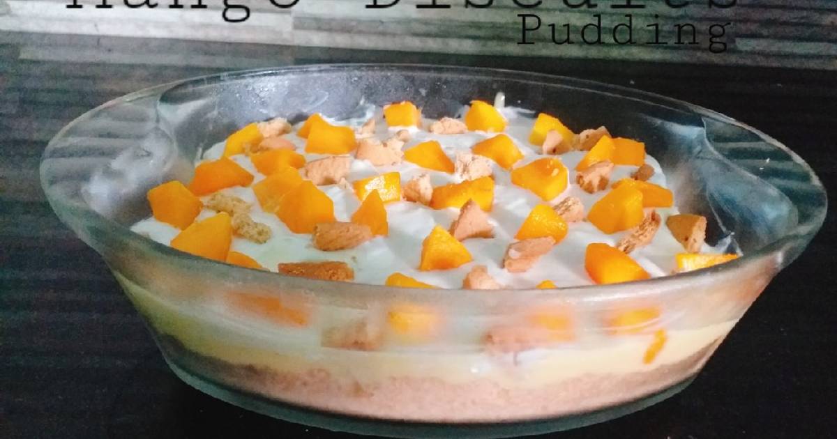 Three coloured Mango Biscuits Pudding Recipe by KK - Cookpad