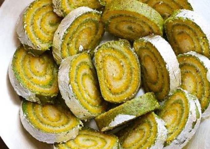 Badam Pista Kaju Pinwheels Recipe by Alka Bhandari - Cookpad