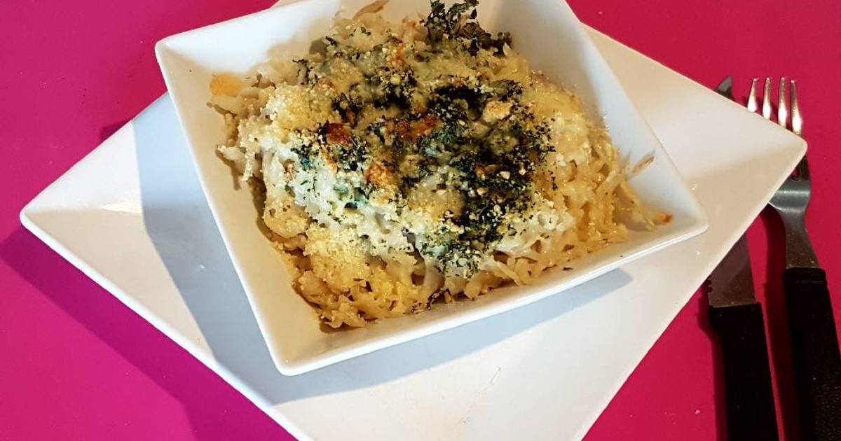Fideos pesto gratinados a la crema! Receta de Silvi - Cookpad