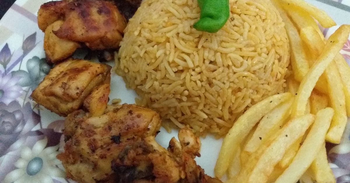 Smokey Chicken(bbq In Pan😍)With Fried Rice And Fries Recipe by KK - Cookpad