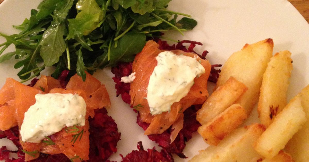 Smoked Salmon With Beetroot Parsnip Rosti Recipe by Joanne - Cookpad