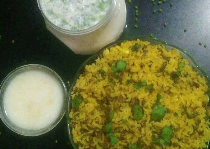 Green gram rice whole moong and garlic buttermilk Recipe by Sonal Modi ...