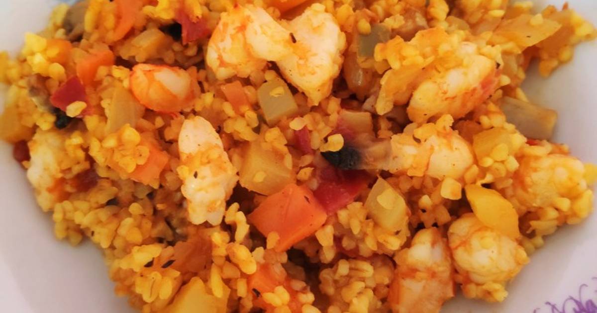 Bulgur con verduras, champiñones y langostinos Receta de Miren Barrena ...