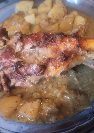 Young Goat Leg With Potatoes, Onions And Gravy Recipe by jessica crain ...