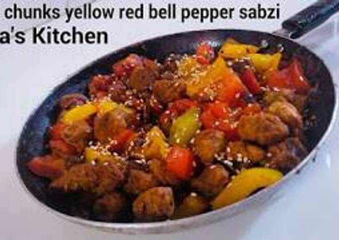 Soya Chunks Yellow Red Bell Pepper Sabzi Recipe by Saba Firoz Shaikh ...