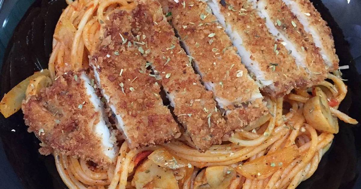 Resep Spaghetti Chicken Katsu, with homemade italian pasta sauce oleh ...
