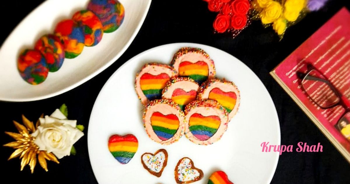 Rainbow Heart Cookies (Eggless And No Oven) Recipe by Krupa Kapadia ...