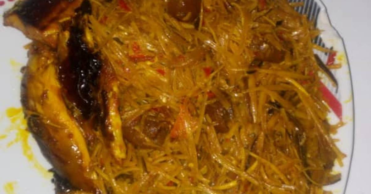 Delicious Abacha with pomo, smoke fish and garden egg Recipe by ...