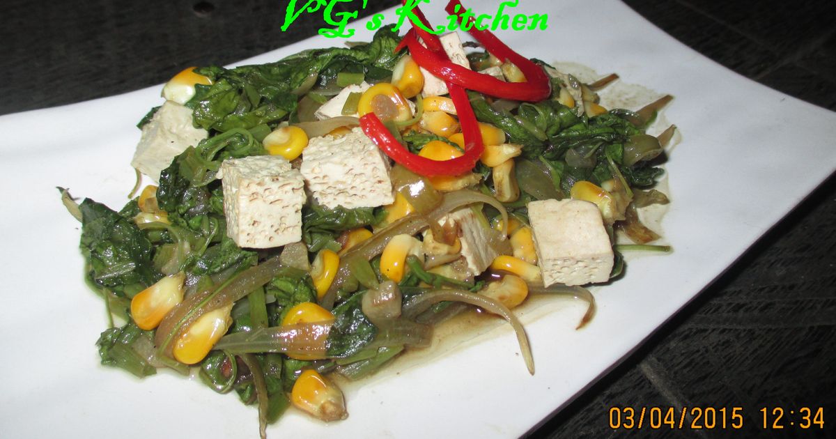 Spinach, Corn And Tofu Sauté (Tumis Bayam Jagung Tahu) Recipe By Dapoer ...
