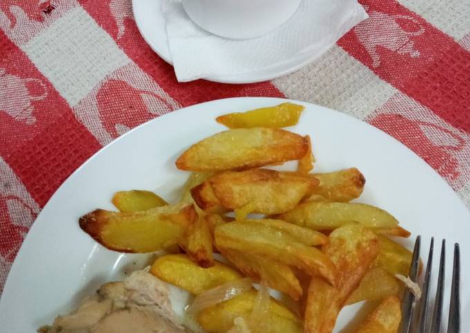 Pollo Al Coñac Con Papas Fritas En La Freidora De Aire Receta De Maria